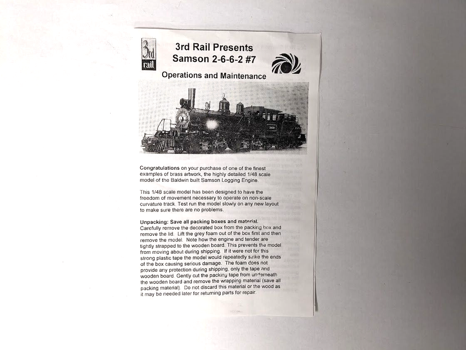 3rd Rail C.S.F. & E.R.R. Samson 2-6-6-2 Green Boiler Steam Engine ...