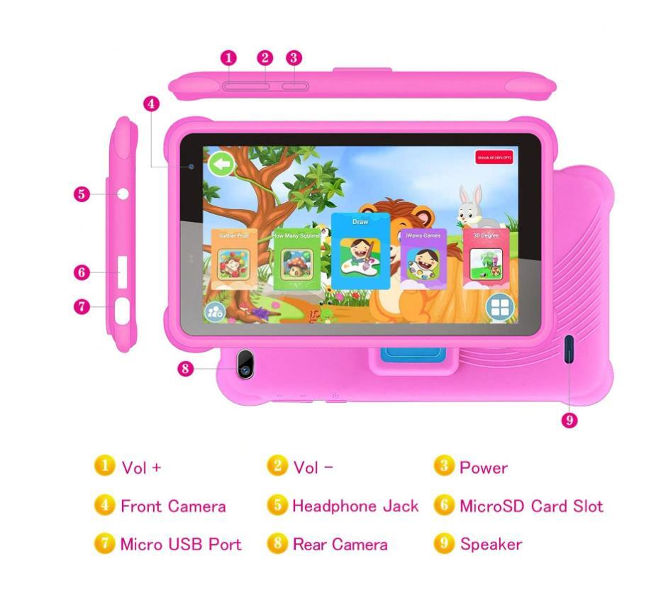 Kids Tablet 7 Inch Android 11 WiFi Camera Bluetooth 2GB RAM 32GB ROM ...
