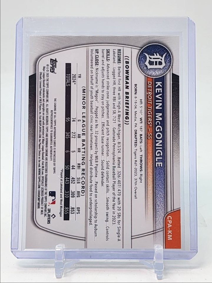 KEVIN MCGONIGLE 2025 BOWMAN CHROME 1ST AUTOGRAPH SPECKLE AUTO /299 ...