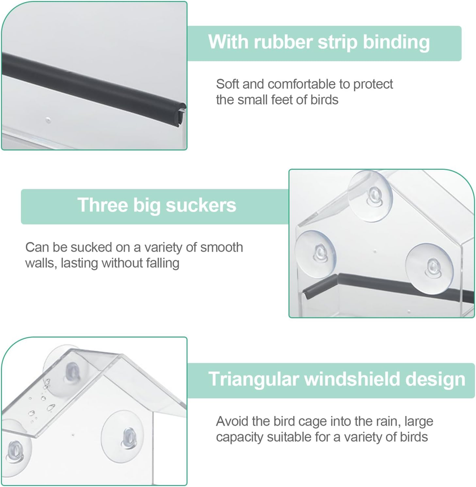 Window Bird Feeder, Bird House for outside with Rubber Pad, Small ...