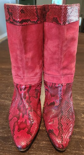 De La Rentis Red Leather Genuine Snake Trim Boots Women's Size 10 D | eBay