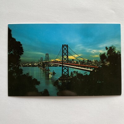 Yerba Buena Island At Night Postcard Oakland Bay Bridge Berkeley Bay ...