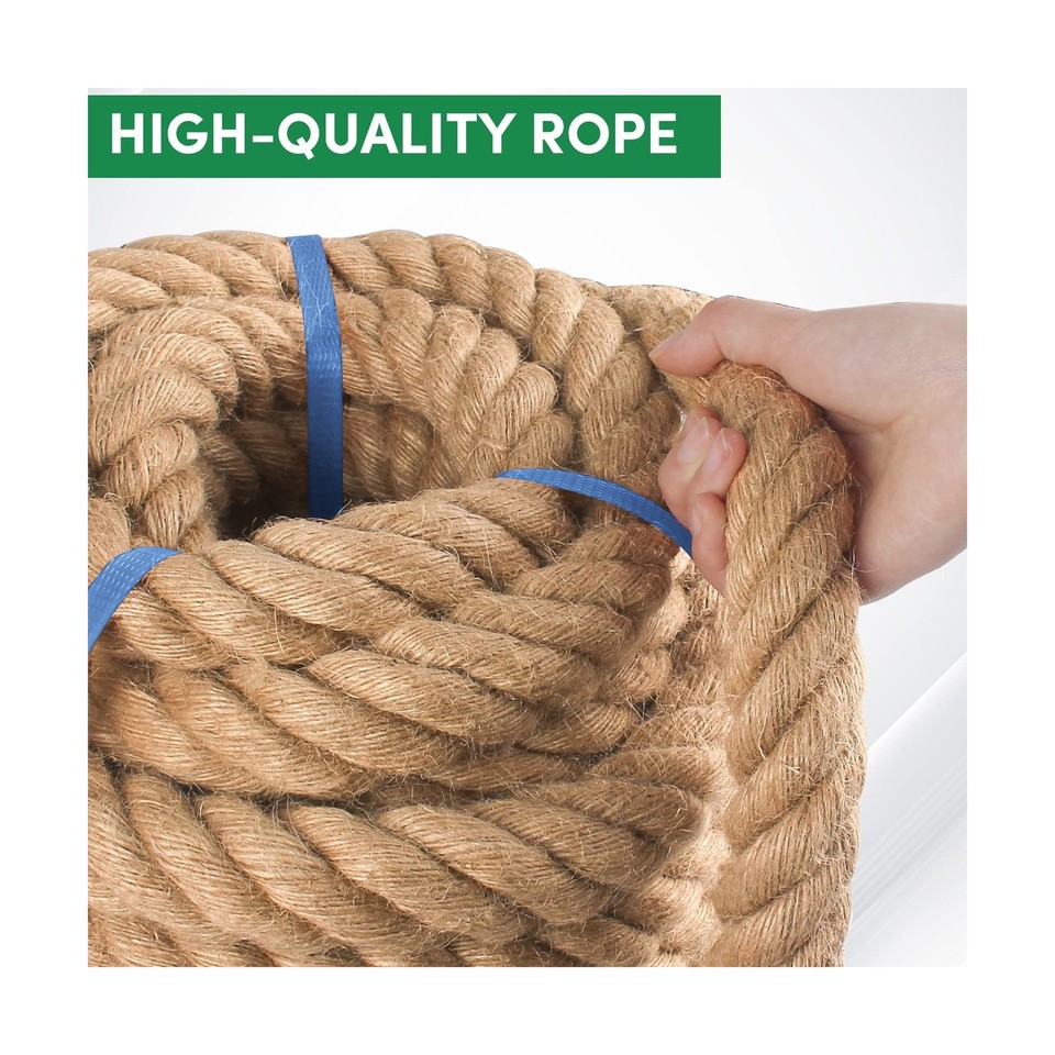 Manila Rope 1.5in x 100ft, Twisted Rope 1.5inch Natural Hemp Rope for ...