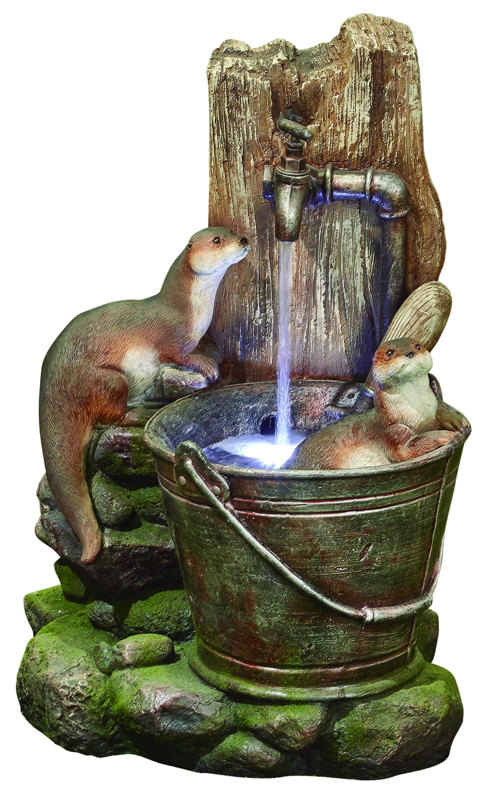 Easy Fountain Playful Otters LED Distinctive Garden Water Feature Stone ...