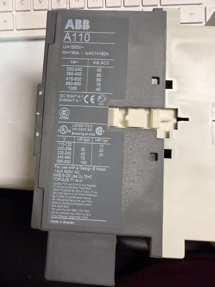 NEW ABB A110-30 Contactor 160A 600V Coil 110/120V / CAL18-11 Aux ...