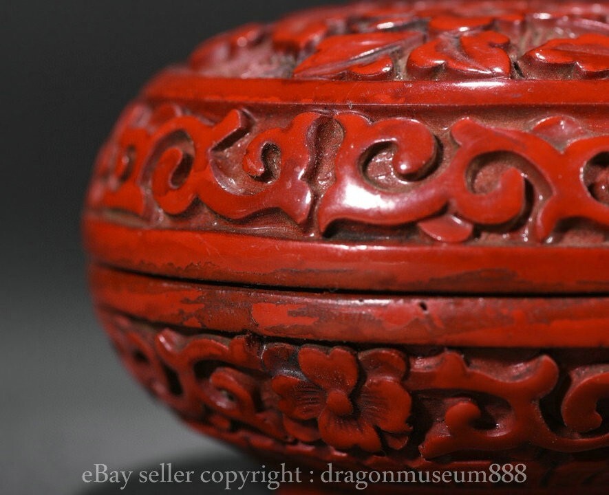 2.8" Rare Old Chinese Red Lacquer Ware Wood Lotus Flower Jewelry Box | eBay
