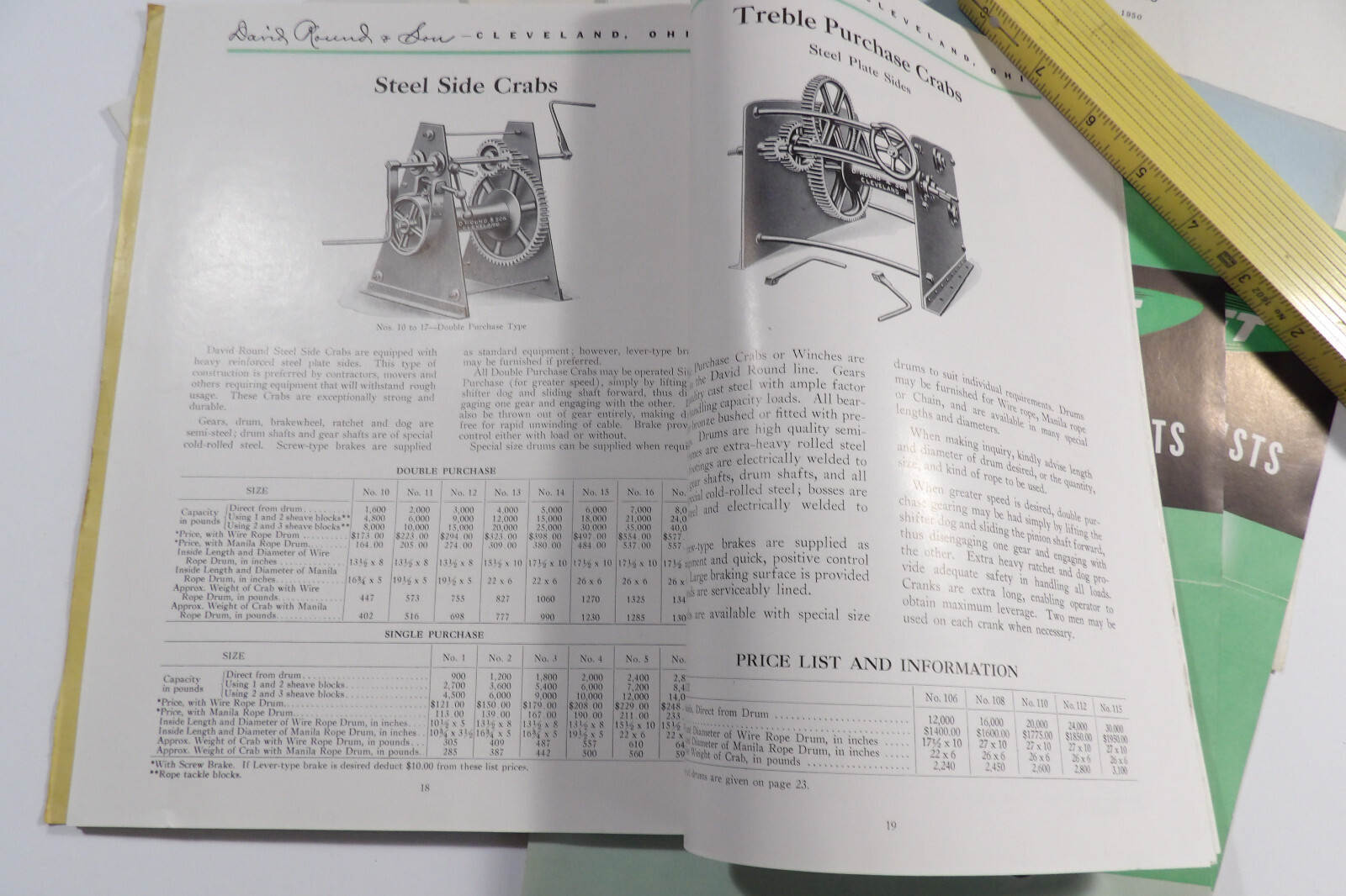 1950 DAVID ROUND HOISTING EQUIPMENT CATALOG WINCHES CRANE TOLLEY ...