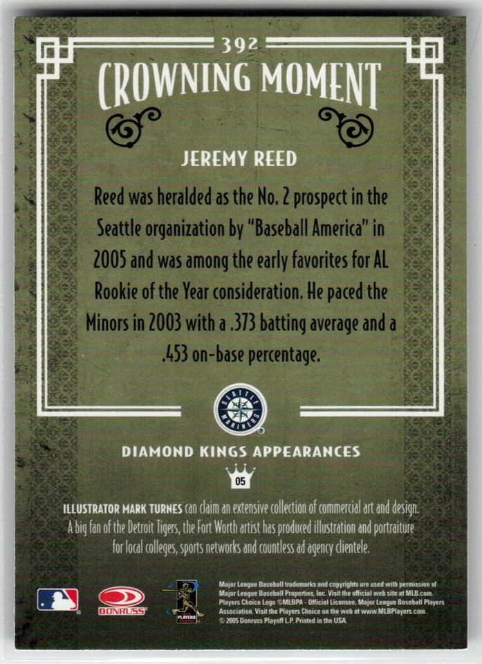 2005 Donruss Diamond Kings Jeremy Reed #392 Auto Seattle Mariners | eBay