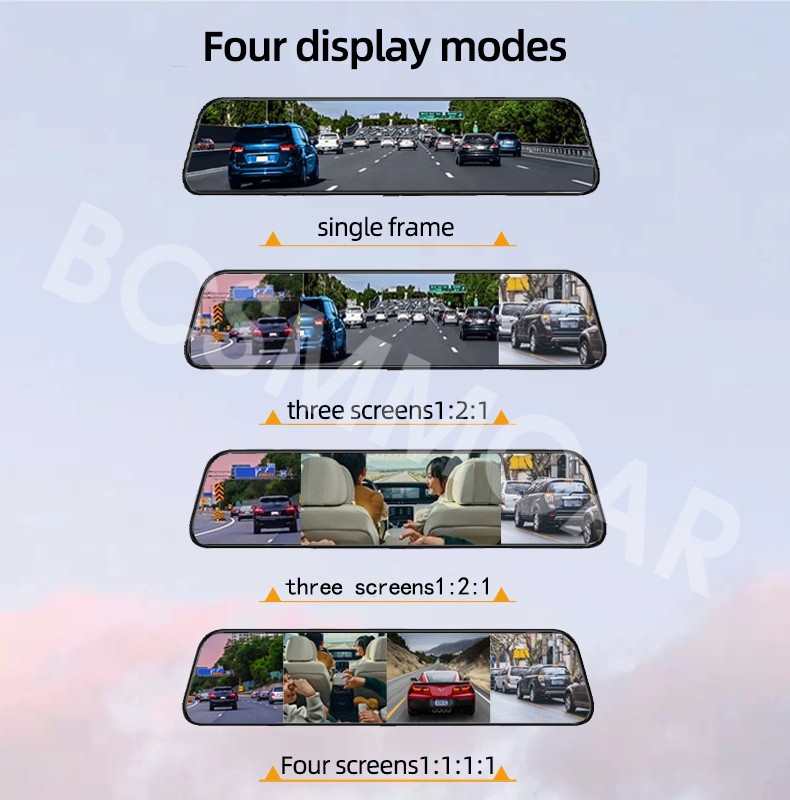 Dash Cam 4 Lens Car DVR 4K 360° Rearview Mirror Recorder WIFI ADAS ...