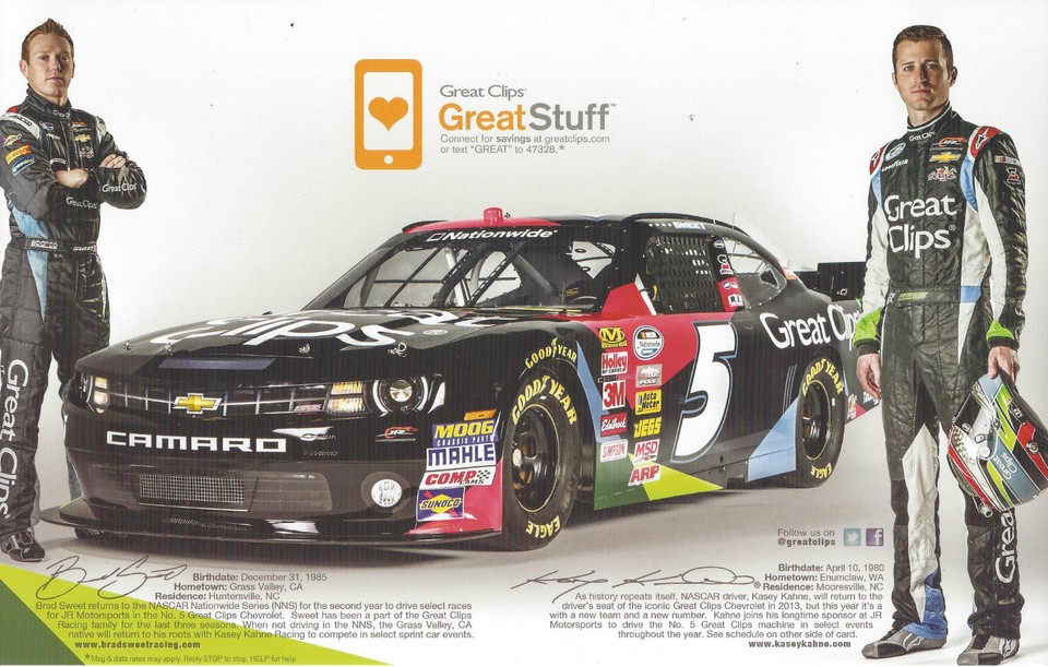 2013 DALE EARNHARDT JR / KASEY KAHNE / B. SWEET GREAT CLIPS NASCAR ...