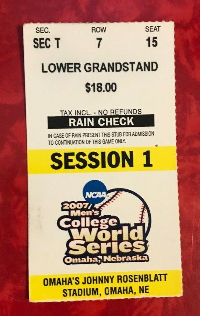 2007 COLLEGE WORLD SERIES CWS SESSION 1 TICKET STUB RICE vs LOUISVILLE ...