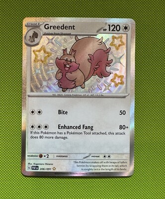 Pokémon TCG Greedent Scarlet & Violet: Paldean Fates 206/091 Holo Shiny ...