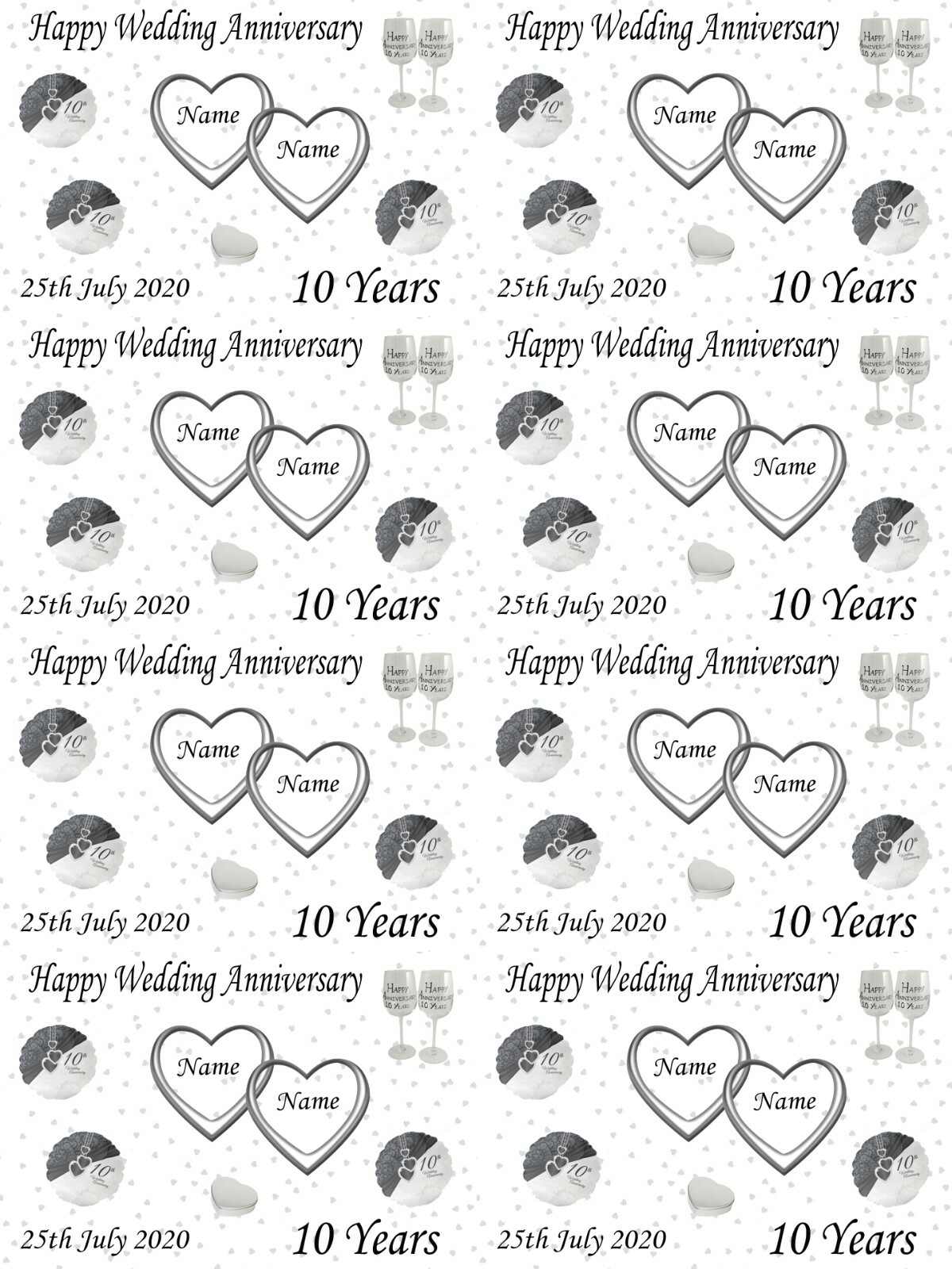 Personalised 10th Tin Wedding Anniversary Gift Wrapping Paper ADD NAMES ...