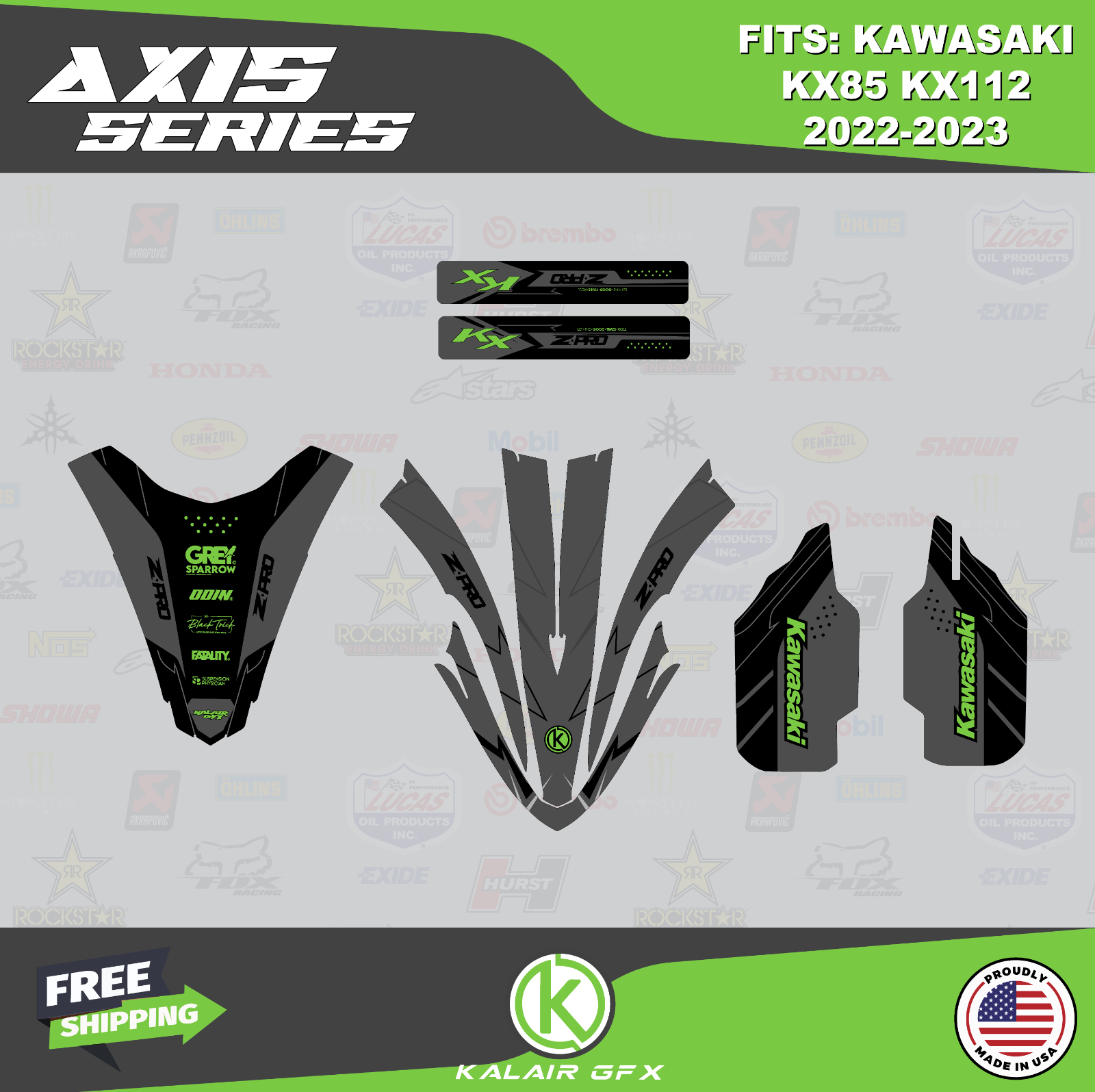 Graphics Kit for KAWASAKI KX85 KX112 2022 2023 AXIS-Green Shift | eBay