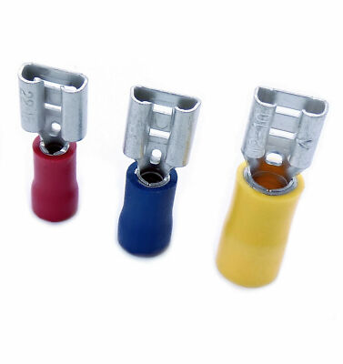 Insulated Push On Female Spade Crimp Terminals Red Blue & Yellow | eBay UK