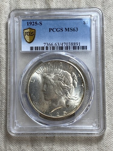 1925-S PCGS MS63 Peace Silver Dollar Gold Shield Nice Original Look