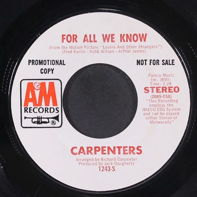 CARPENTERS: for all we know / mono A&M 7" Single 45 RPM | eBay