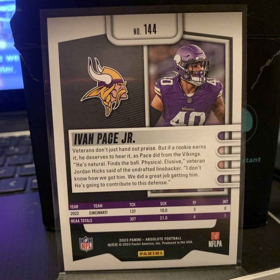 2023 Panini Absolute Ivan Pace Jr. Rookie #144 Minnesota Vikings RC | eBay