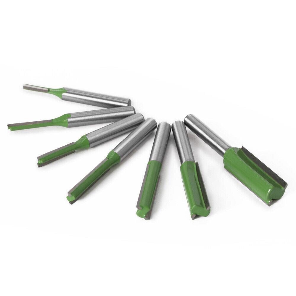 7Pcs Straight Router Bit Tool Set 1/4" Shank Single Double Flute For ...