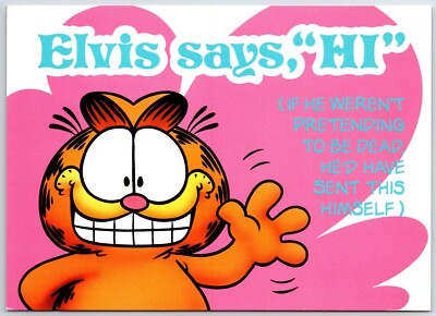 Garfield jim davis continental Postcard Elvis Says Hi Waving Hand Funny ...