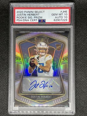2020 Select Justin Herbert Rookie Signatures Prizm SP /49 PSA 10 w/10 ...