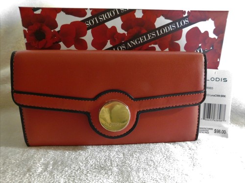 Lodis Rodeo Luna Wallet Brick Red & Black Trim Italian Leather RFID NWT ...
