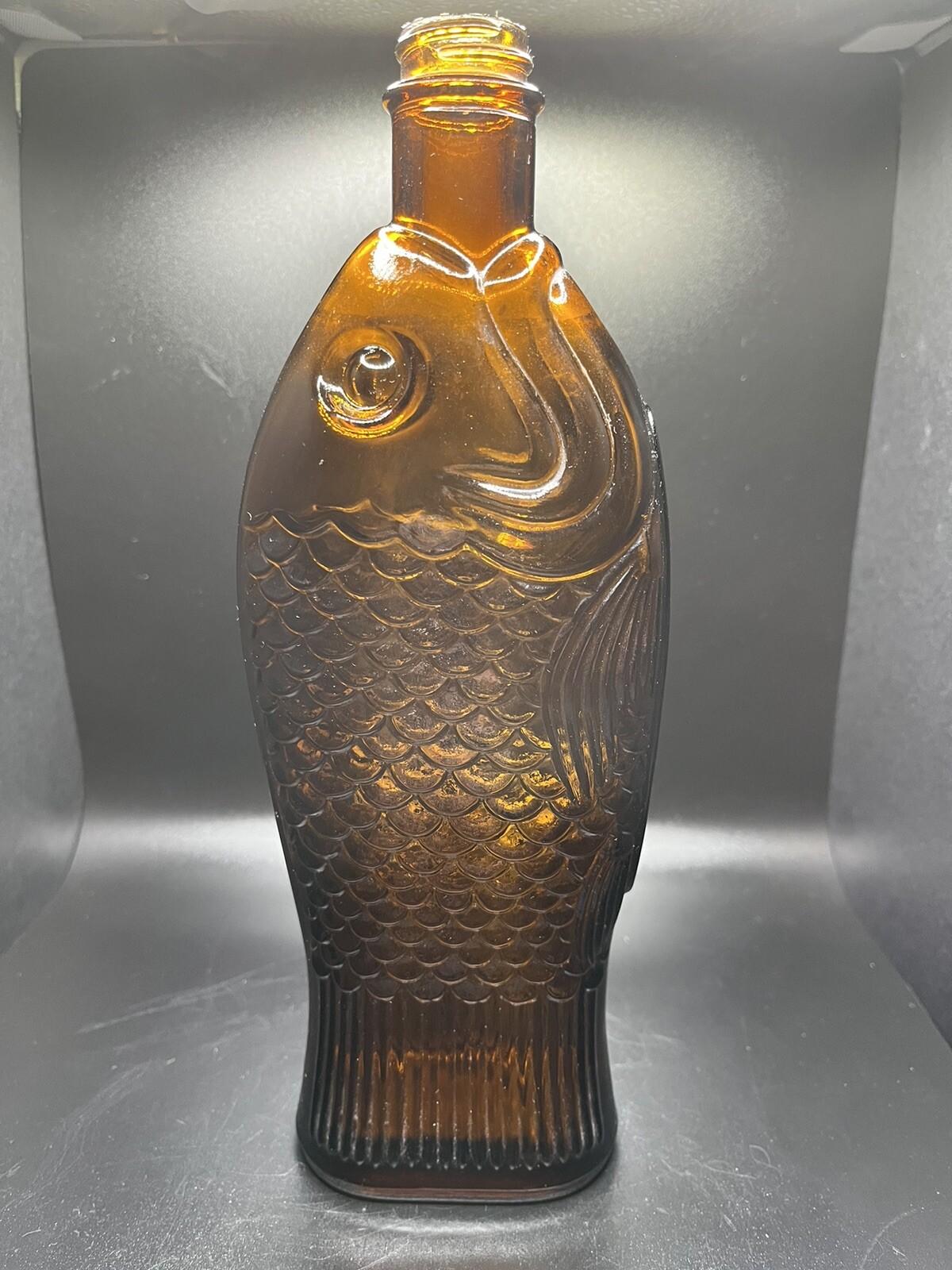 Antique Amber Cod Liver Oil Fish Bottle Tall 10” 233 stamped on bottom ...