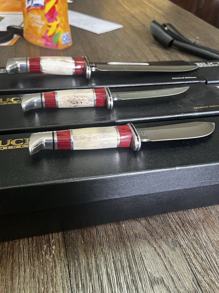 RARE BUCK KLINKHAMER SPECIAL STAG & CHERRY KNIFE SET OF 9 KNIVES. FIRST ...