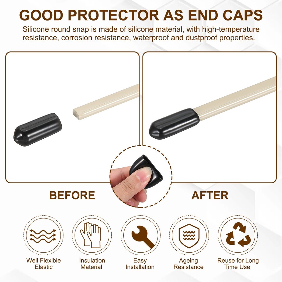 27mm/1.06" Rubber End Caps, 44 Pcs Screw Ends Bolt Tube Thread ...