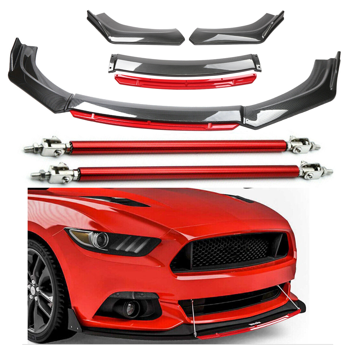 For Ford Mustang Front Bumper Lips Splitter Spoiler Body Kit Carbon ...