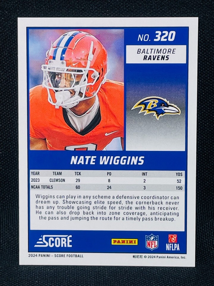 2024 Panini Score Football - NATE WIGGINS RC #320 - BALTIMORE RAVENS | eBay