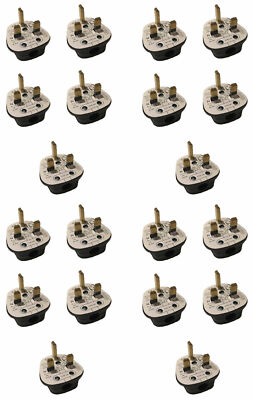 BULK 13 AMP UK 3 PIN FUSED BLACK MAINS PLASTIC PLUG 13A PACK SOCKET ...