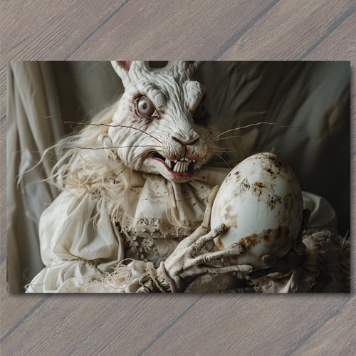 5x7" Rabbit Weird Creepy Vibe Easter Bunny Scary Mask Cult Strange ...