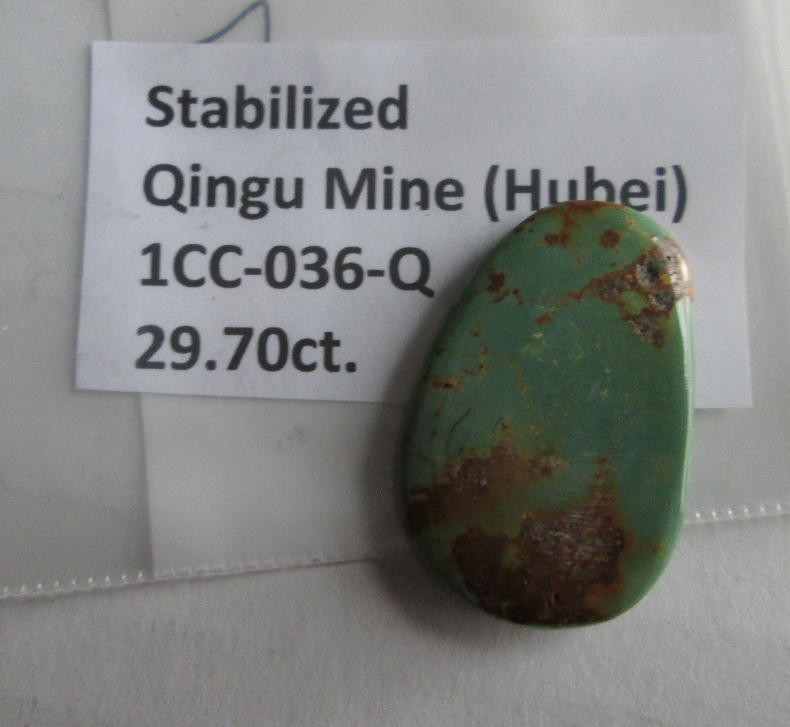 29.70 ct. Stabilized Chinese Qingu, Hubei, Turquoise Cabochon Gemstone ...
