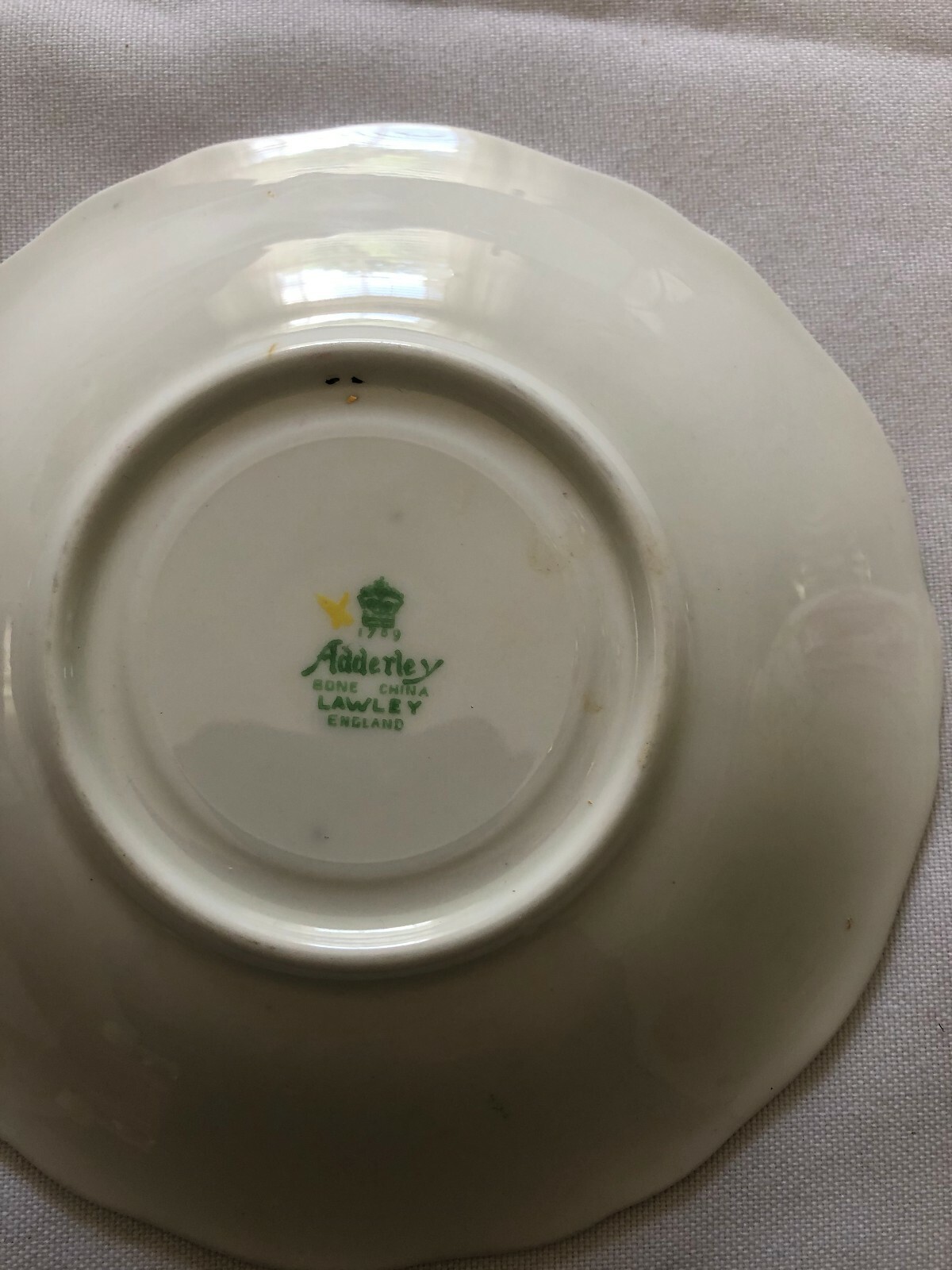 Adderley Lawley Teacup and Saucer Bone China England w/ brown writing ...