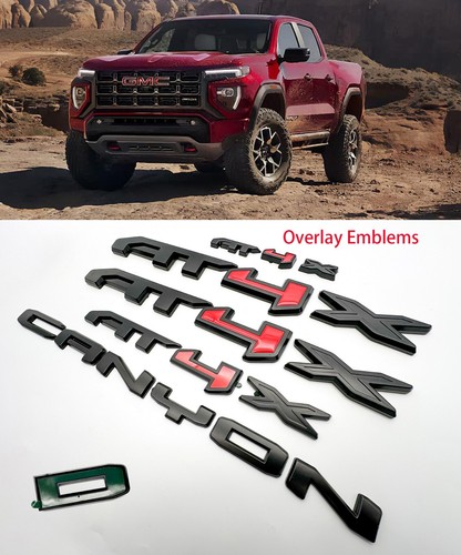 OVERLAY 5PCS Matte Black Red Door Rear AT4X Canyon Emblem Fit 2023+ GMC ...