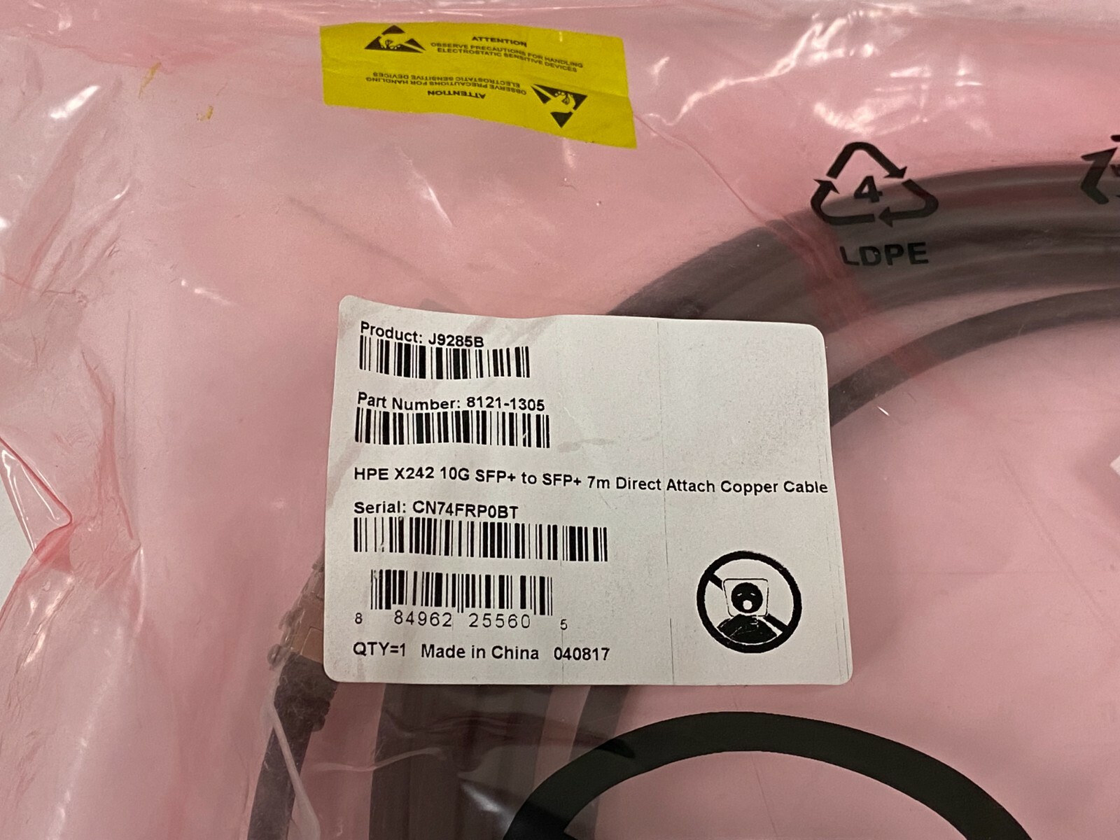 Aruba 10G SFP+ to SFP+ DAC Cable - 23ft (J9285D) for sale online | eBay