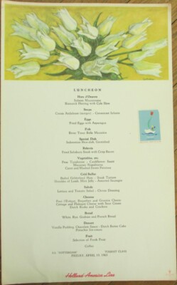 Holland America Line 1963 Ship Menu SS Rotterdam with Poster Stamp ...