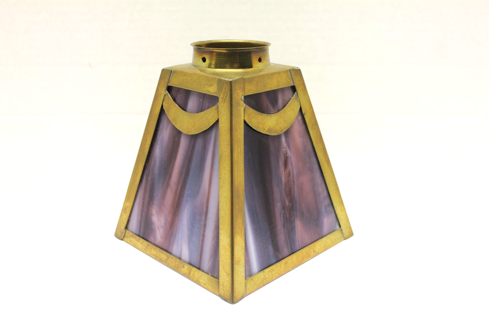 Antique Light Lamp Shade with Four Flat Purple Slag Glass Panels - 5.25 ...