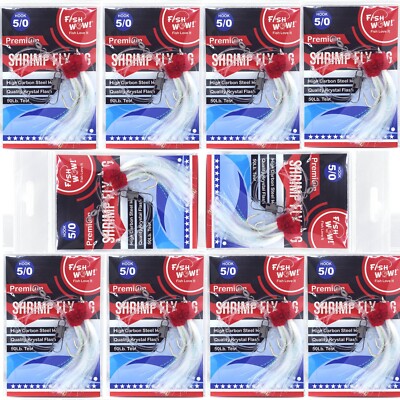 10 packs 5/0 White Fishing Shrimp Fly Rigs Krystal flash Rockfish Rig ...