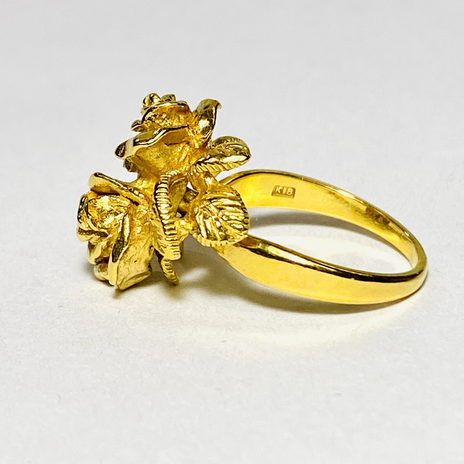 18K Yellow Gold Double Rose Flower Size 6 Ring 7.8g | eBay