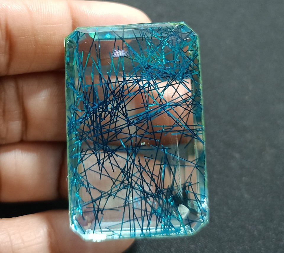 EGL Certified 165.35 Ct EMERALD Cut Natural Blue Rutilated Quartz Loose ...