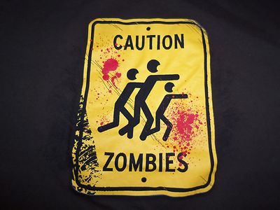 "Caution Zombies" Crossing Xing Funny Humor Apocalyptic Graphic Print T ...
