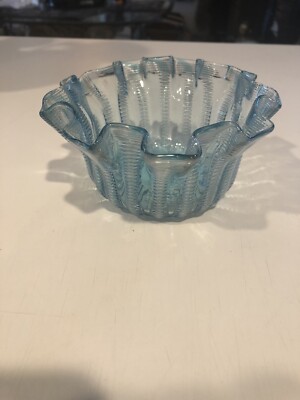 Antique Victorian Art Glass Blue Threaded Finger Bowl. Rd 55693 Etched ...