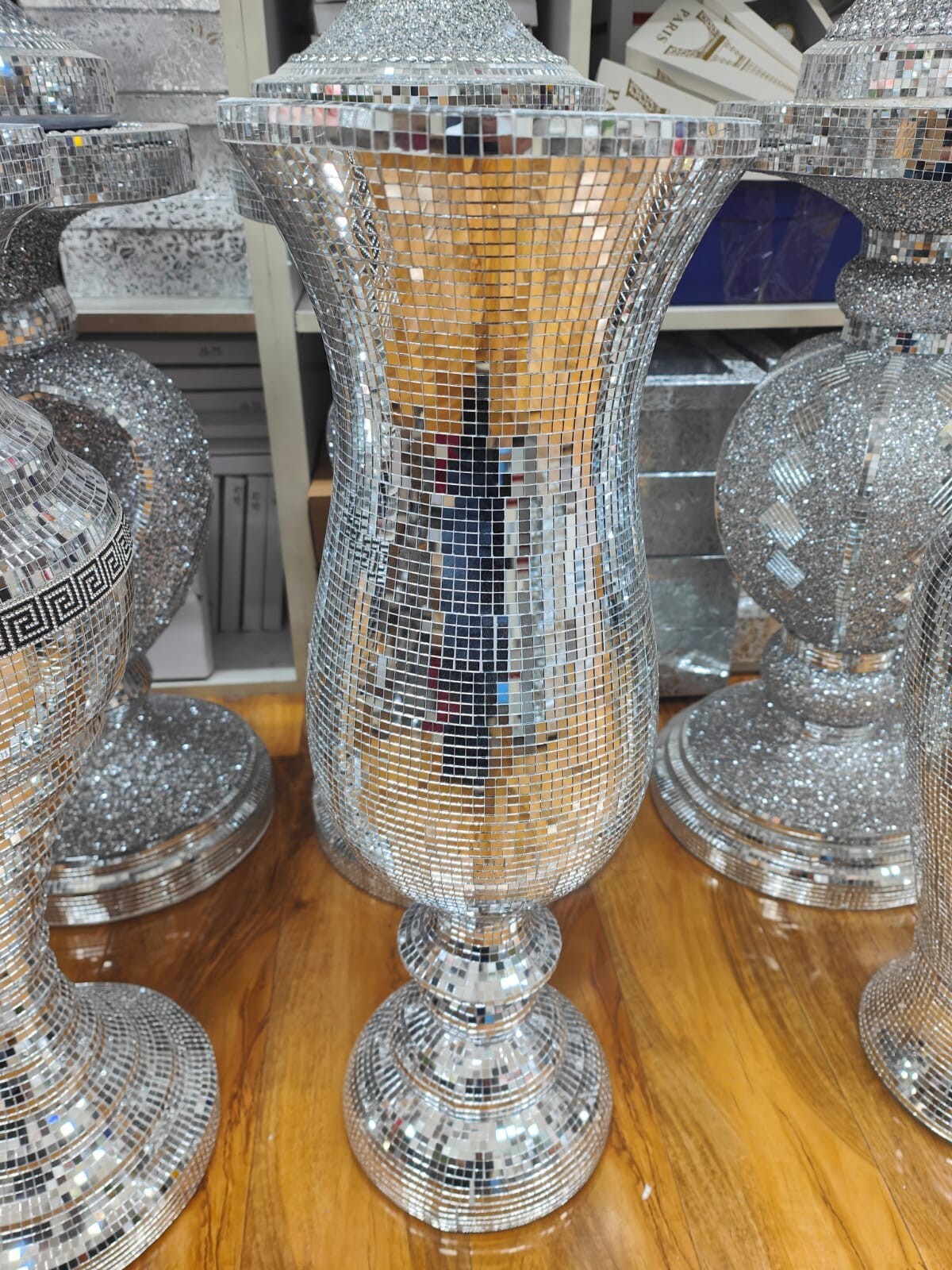 33x63Cm Large Silver Ceramic Mirrored Pot Vase Full Mirror Home Flower ...