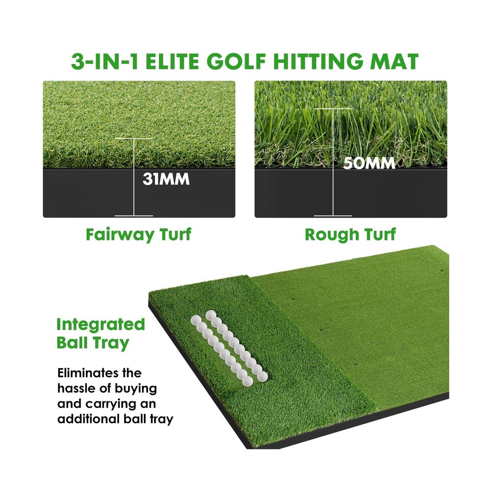Dual-Turf Golf Mat with Ball Tray,5x4Ft 31mm Thickened Golf Hitting ...