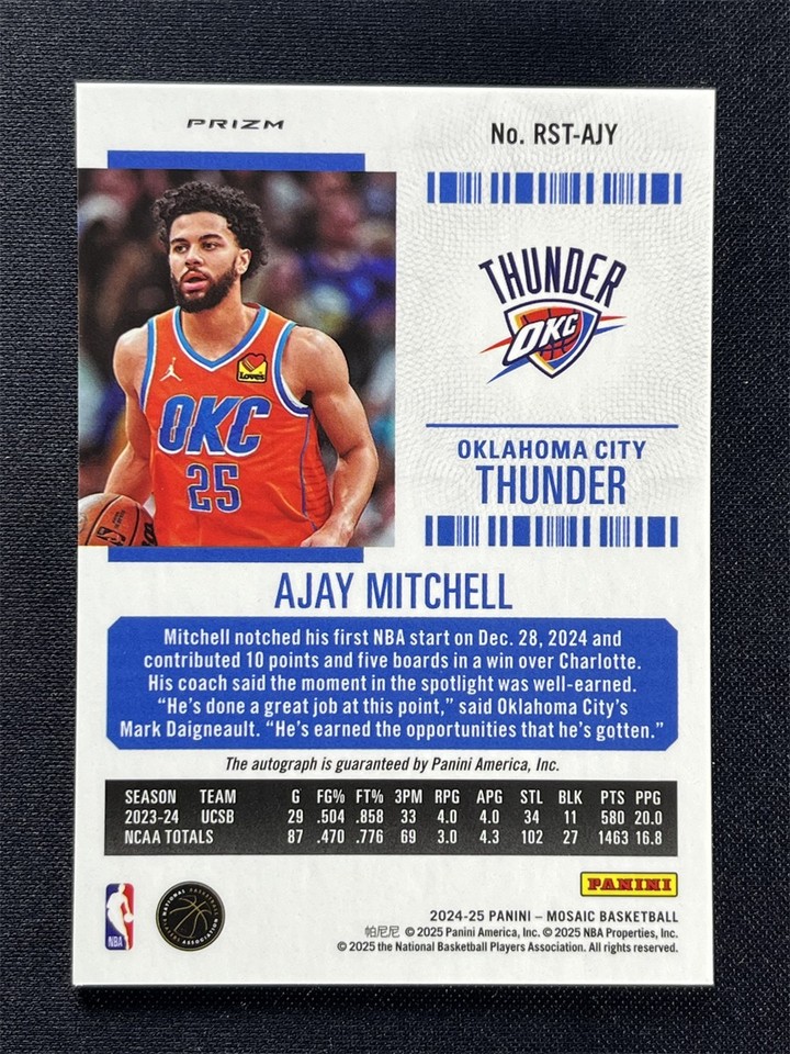 2024-25 Panini Mosaic Ajay Mitchell Mosaic Prizm Season Ticket Rookie ...