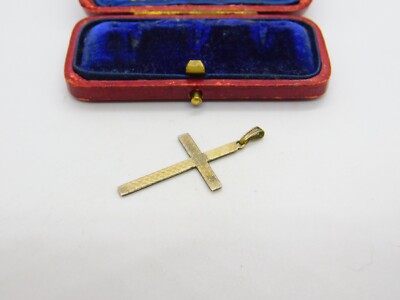 9ct Yellow Gold on Sterling Silver Engine Turned Cross Pendant Antique ...