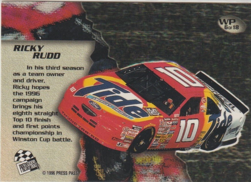 RICKY RUDD'S CAR: 1996 PRESS PASS WAR PAINT INSERT CARD # WP6 | eBay