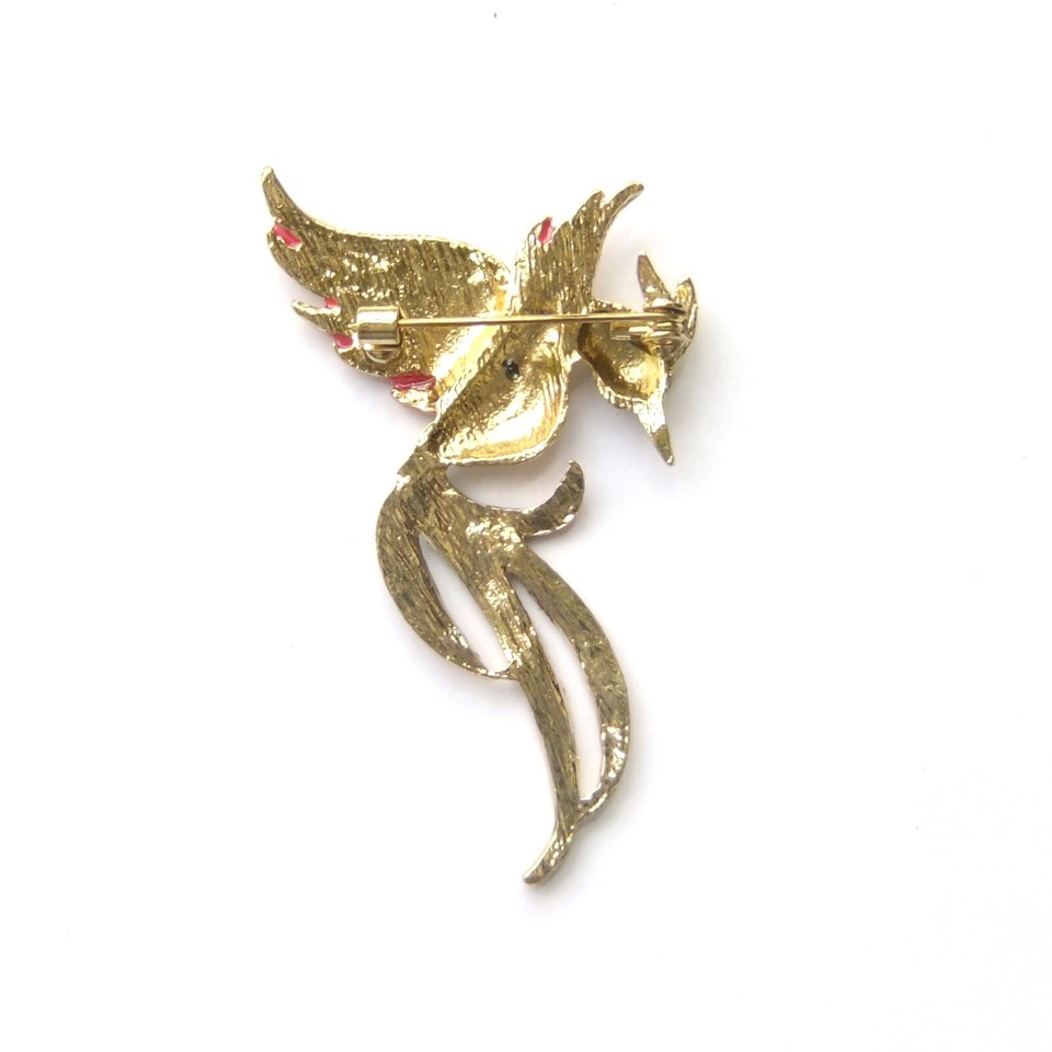 Brooch Phoenix Bird Gold Green Pink Feather Retro Fairytale Fantasy ...